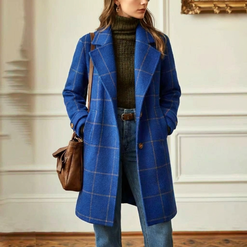 Cambridge Wool Check Coat Royal Blue – Waverly-London