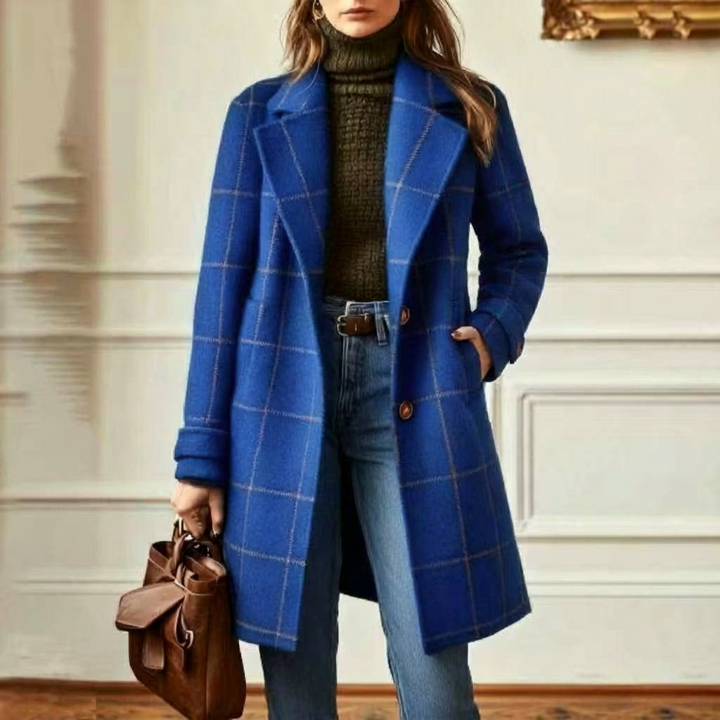 Cambridge Wool Check Coat Royal Blue – Waverly-London